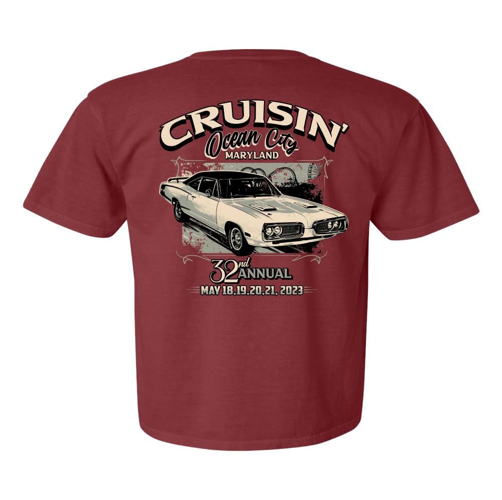 2023 Cruisin official classic car show event t-shirt red brick Ocean C ...