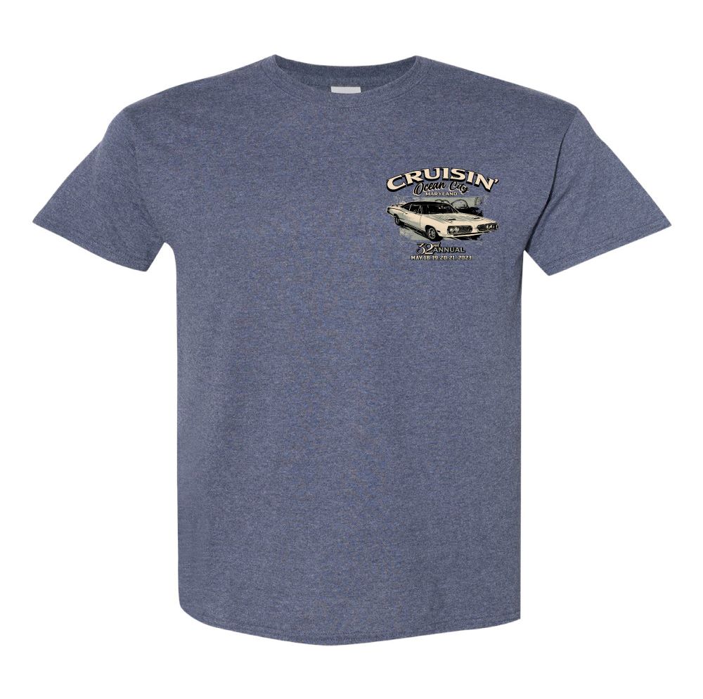 2023 Cruisin official classic car show event t-shirt heather navy Ocea ...