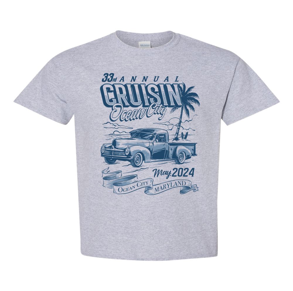 2024 Cruisin official classic car show t-shirt gray Ocean City Marylan ...