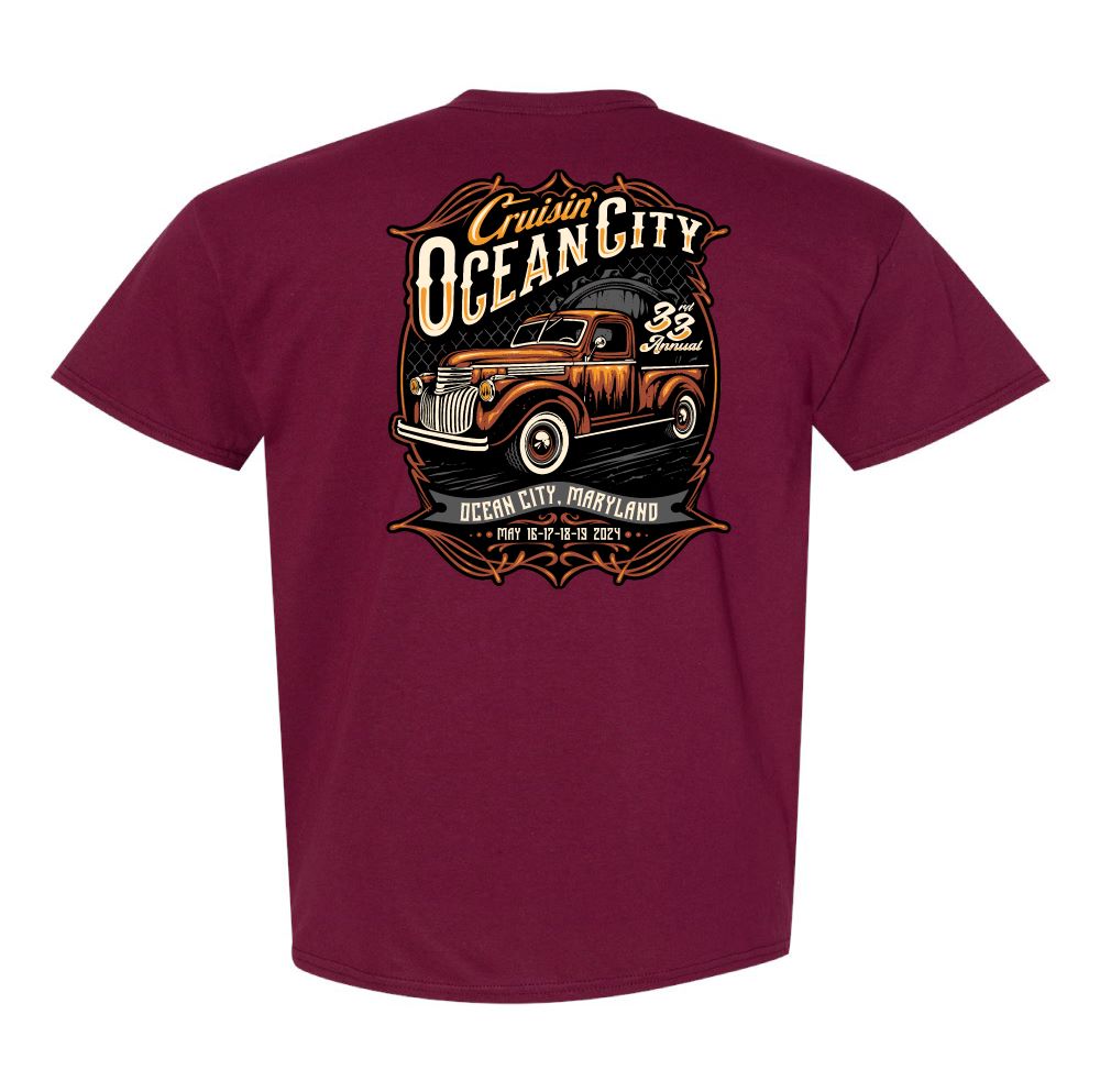 2024 Cruisin official classic car show t-shirt maroon Ocean City Maryl ...