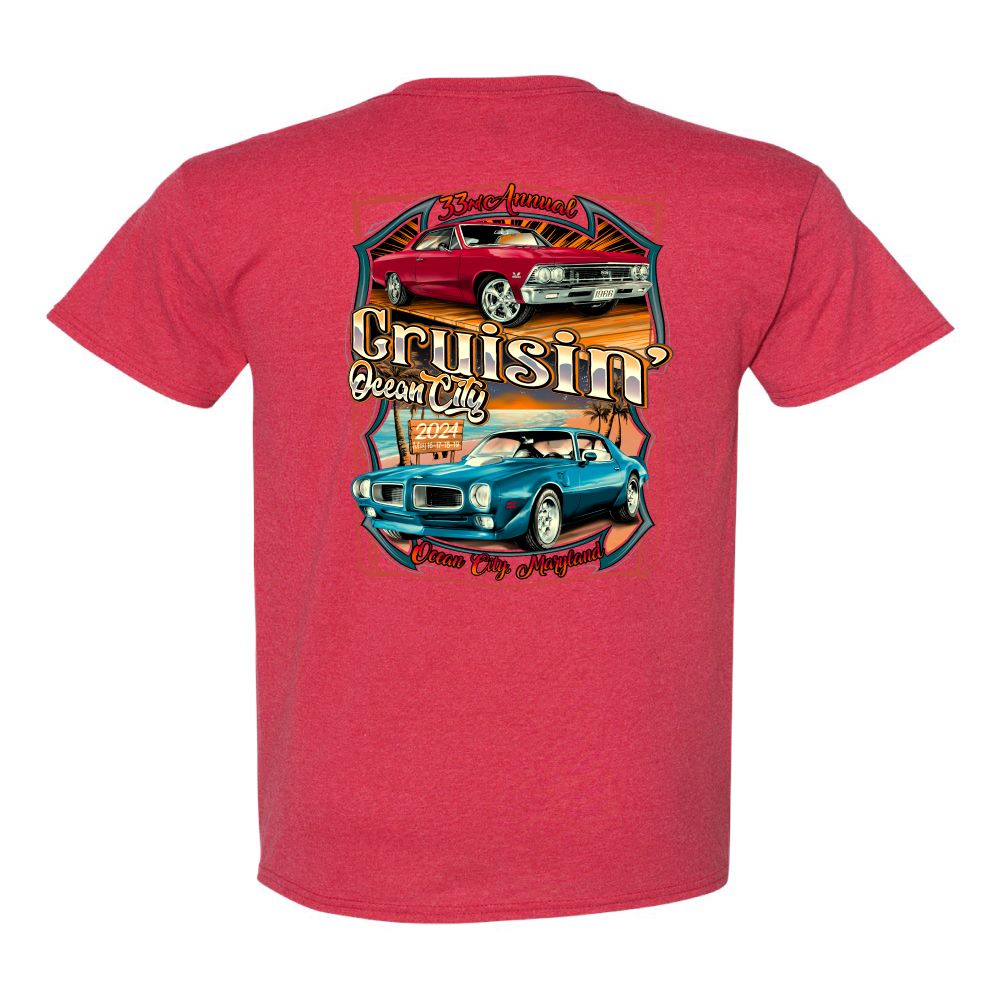 2024 Cruisin official classic car show t-shirt heather red Ocean City ...