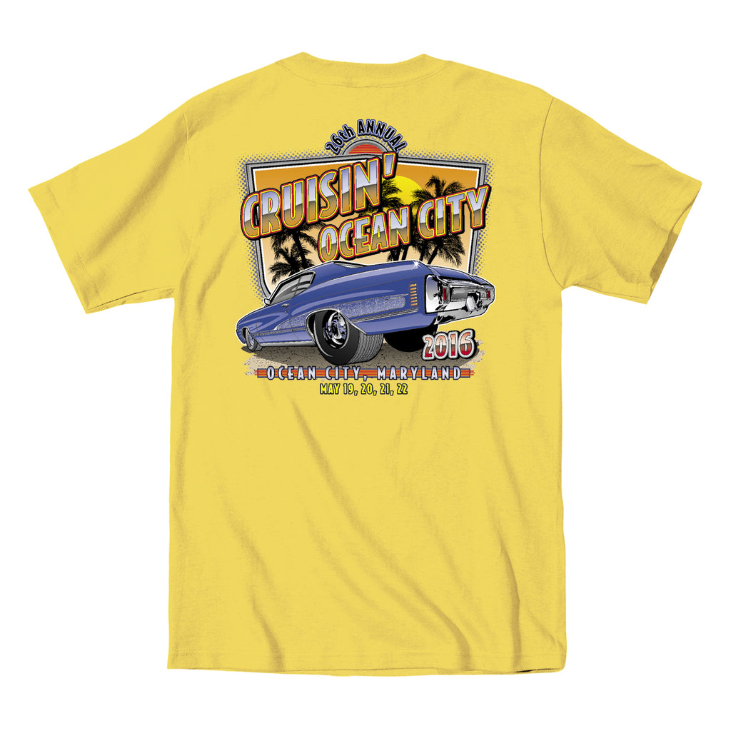 2016 Cruisin official classic car show event t-shirt yellow Ocean City ...